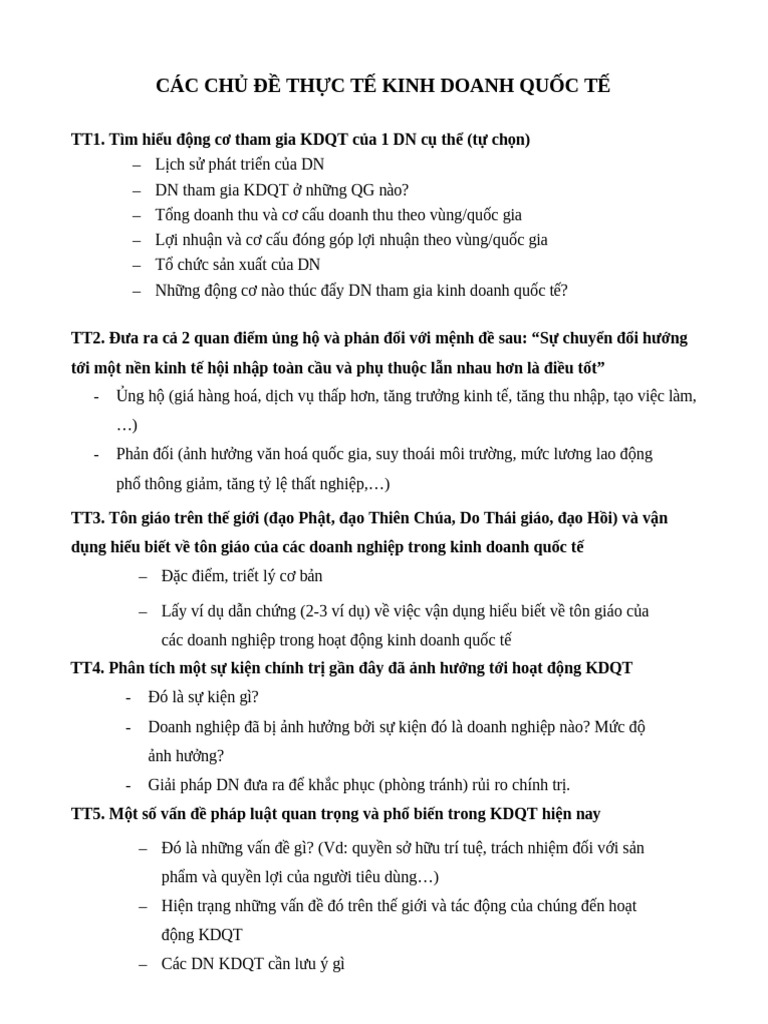 0. Các Chủ Đề Thuyết Trình KDQT | PDF