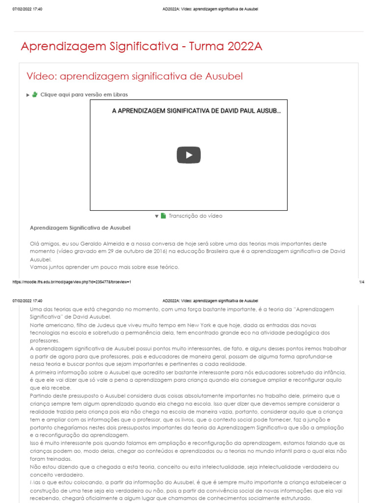 Aprendizagem Significativa de Ausubel | PDF | Aprendizado | Teoria
