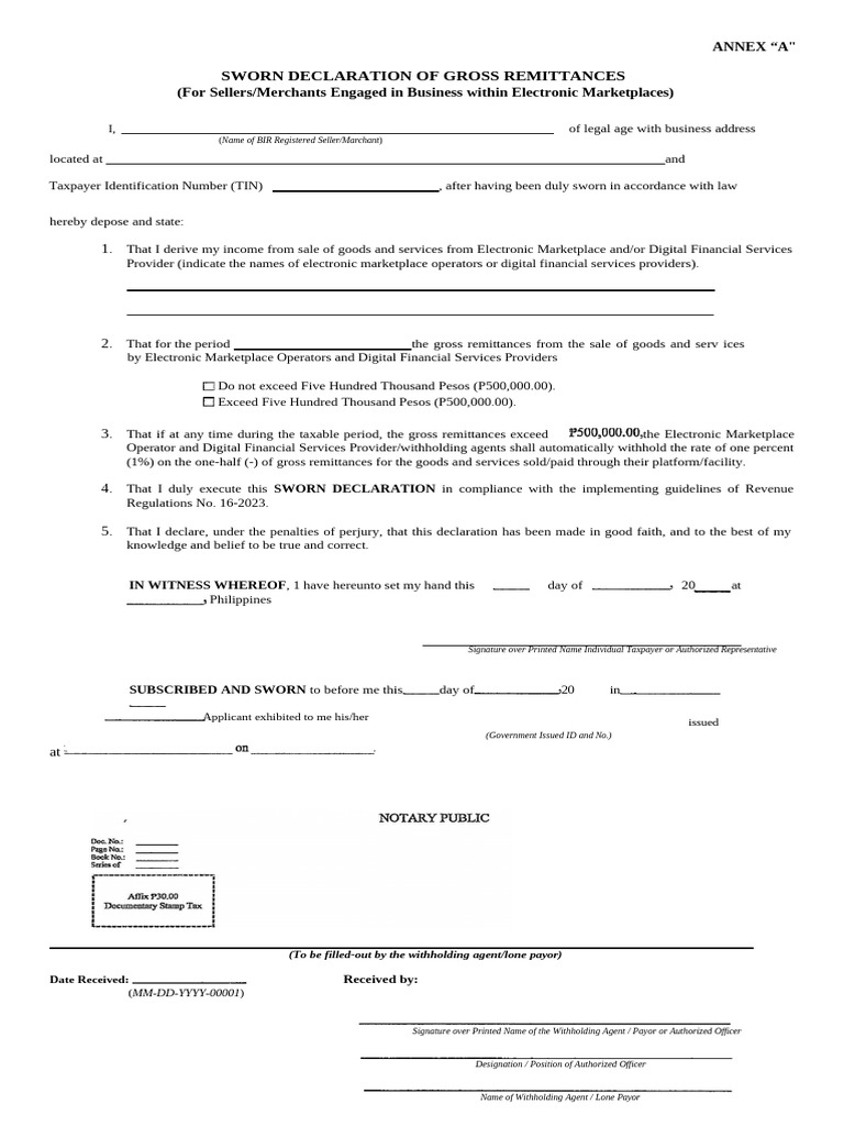 E-Marketplace Seller's Income Declaration | PDF | Economies | Public ...