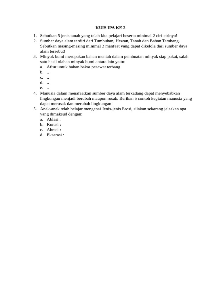 Kuis IPA: Tanah, SDA, dan Erosi | PDF