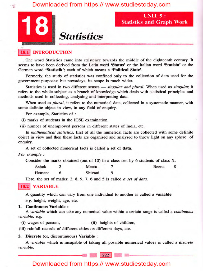 Class 9 ICSE Statistics Worksheet | PDF