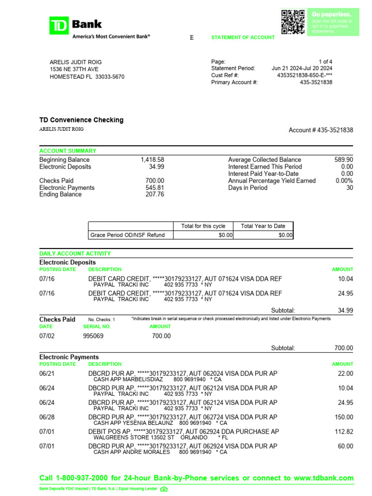 July Statement | PDF | Banks | Overdraft