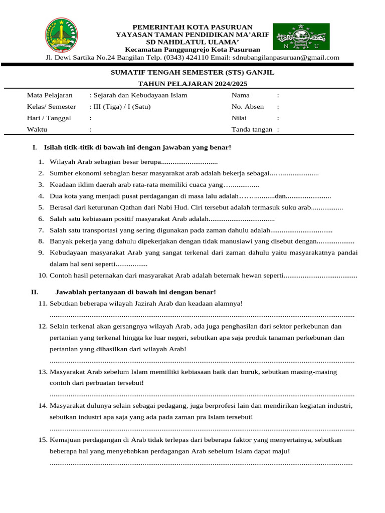 Soal STS 1 Ski Kelas Iii - 083845 | PDF