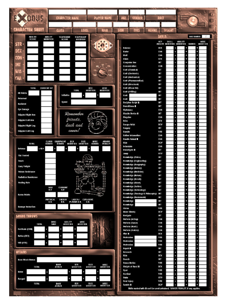 Exodus Character Sheet (Ink Killer) | PDF