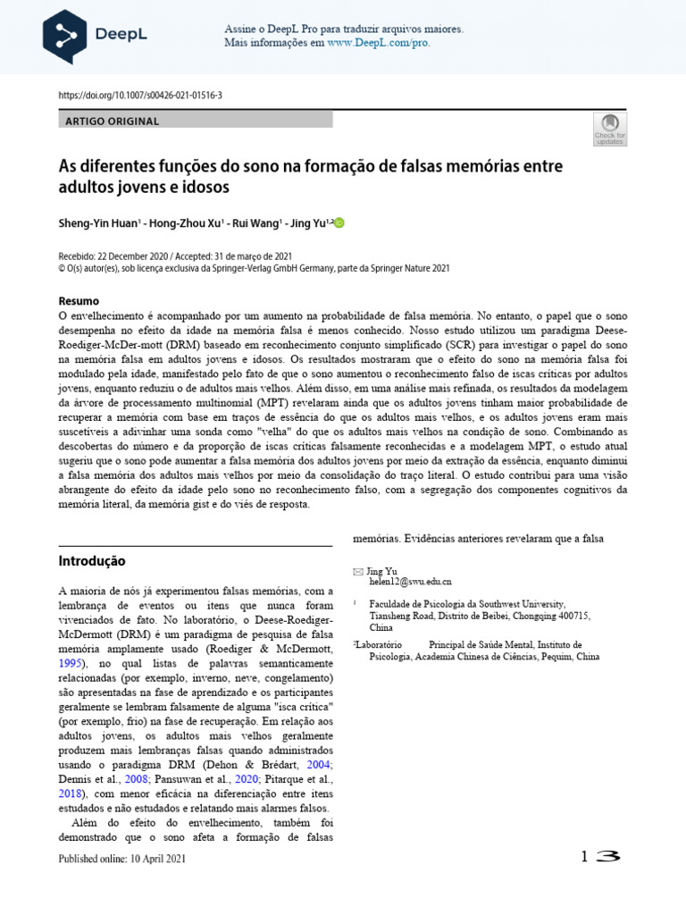 The Different Roles of Sleep On False Memory Formation Between Young ...