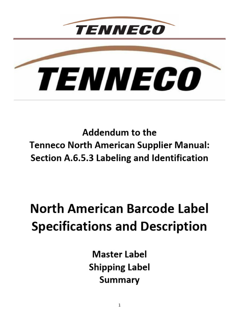 Microsoft Word - Tenneco Na Barcode Label Specifications v5 | PDF ...