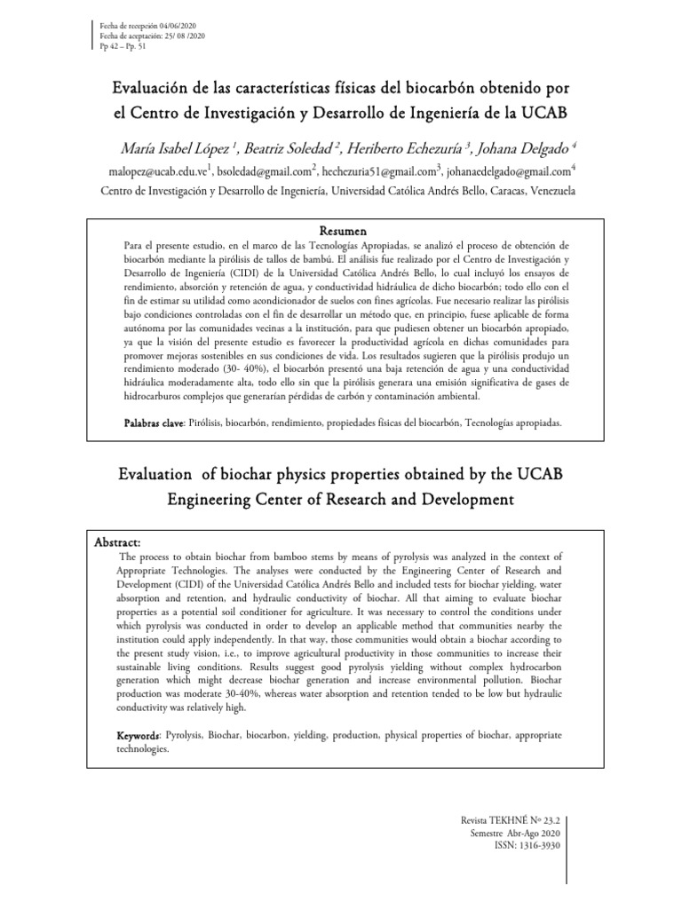 Evaluación de propiedades del biocarbón UCAB | PDF | Pirólisis | Materiales