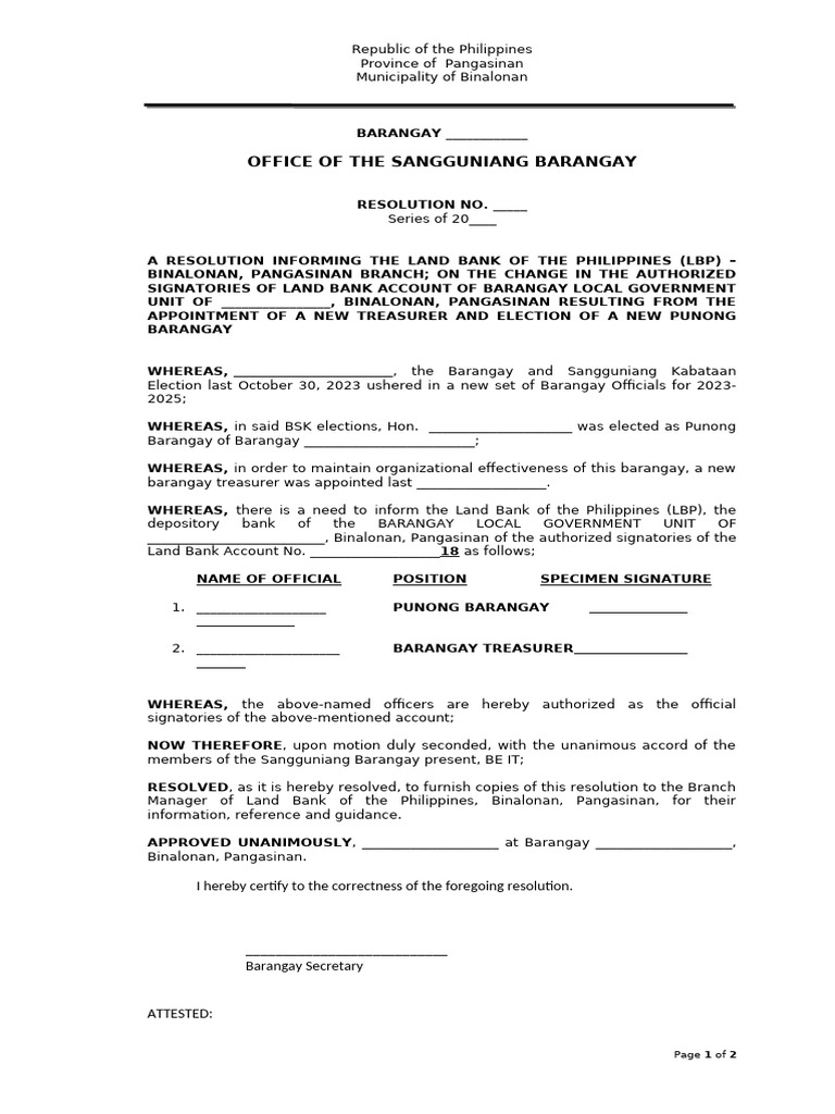 Sample Landbank Authorized Signatories | PDF | Banks | Banking