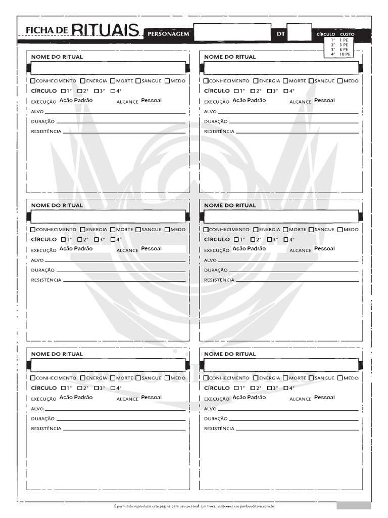 OP Ficha Rituais | PDF