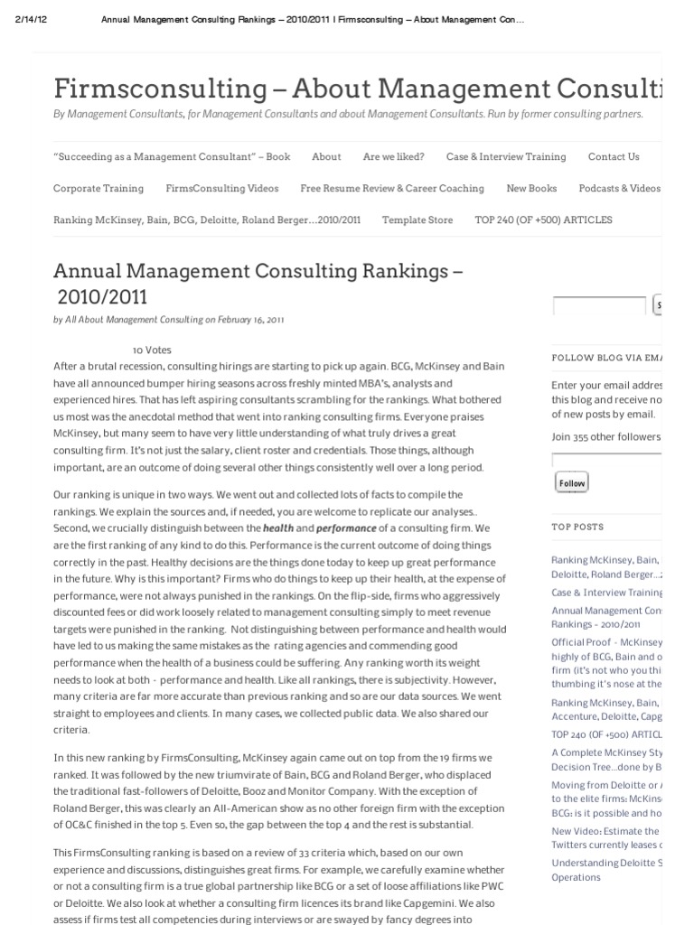 Annual Management Consulting Rankings - 2010 - 2011 - Firmsconsulting ...