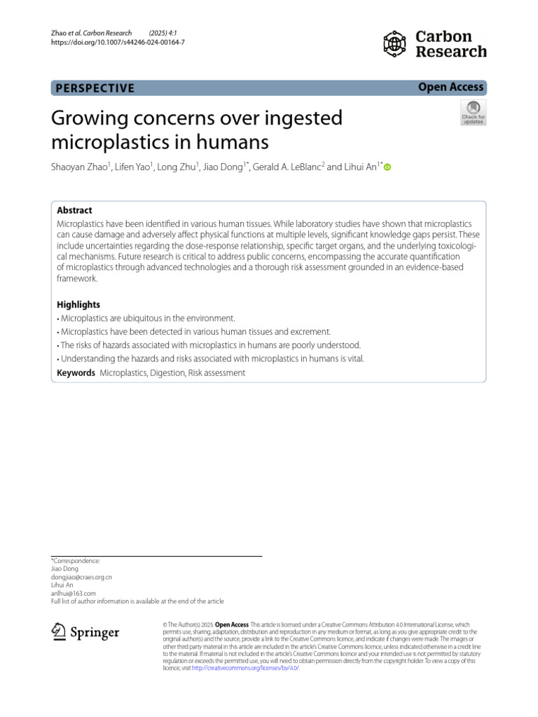 1 Growing Concerns Over Ingested Microplastics in Humans | PDF | Fibers ...
