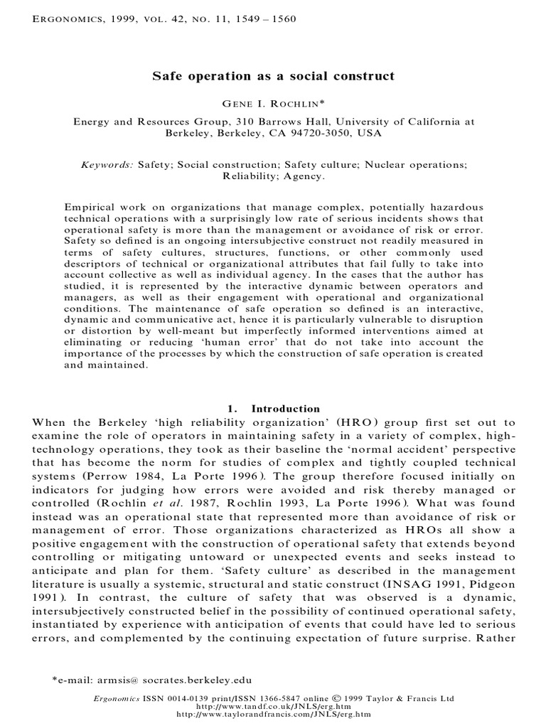 Safe Operation As A Social Construct | PDF | Risk