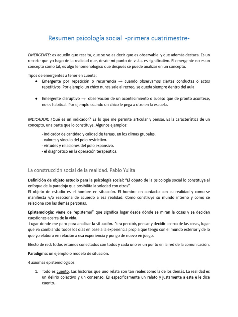 Resumen Psico Socal 1er Cuatri | PDF | Experiencia | Teoría