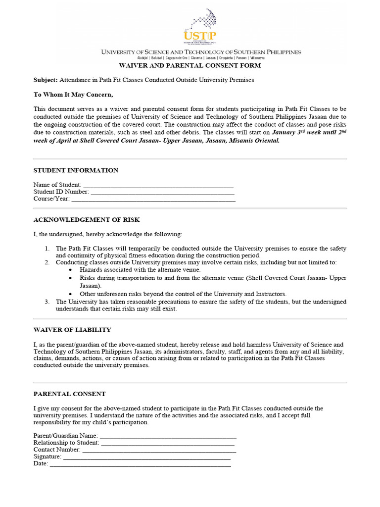 FINAL-WAIVER-AND-PARENTAL-CONSENT-FORM | PDF | Consent | Common Law