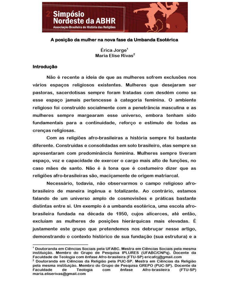 Mulher na Umbanda Esotérica: Transformações | PDF | Sociologia | Teologia