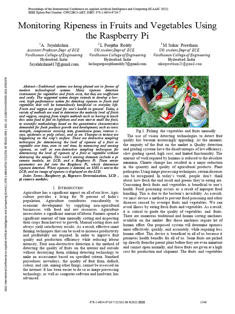 Monitoring Ripeness in Fruits and Vegetables Using The Raspberry Pi ...