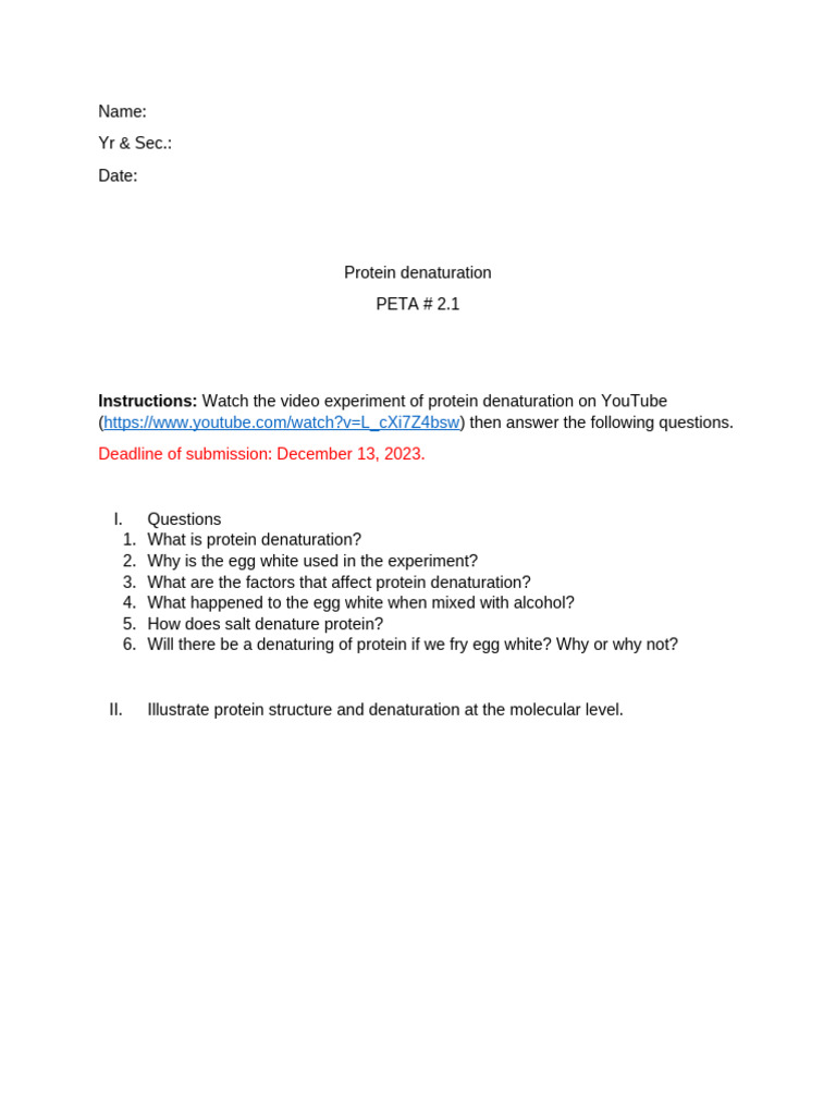 Understanding Protein Denaturation Experiment | PDF