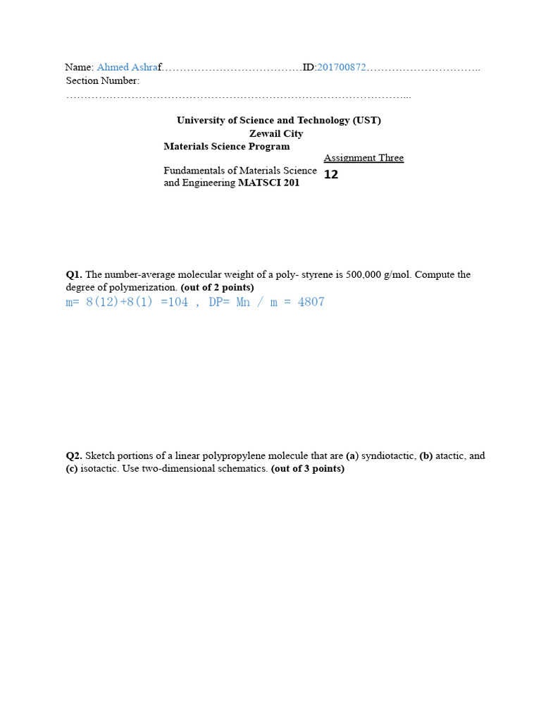 MATSCI 201 - Assign. 3 - Fall24 | PDF