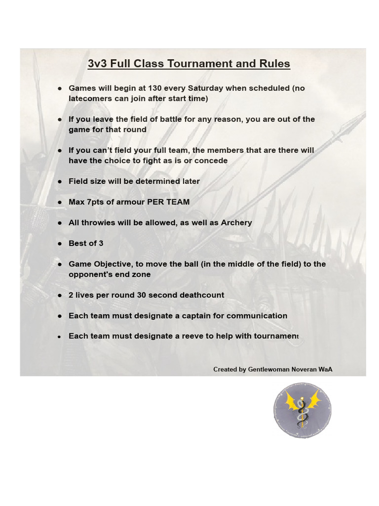 Militia 3v3 Full Class Tournament and Rules | PDF