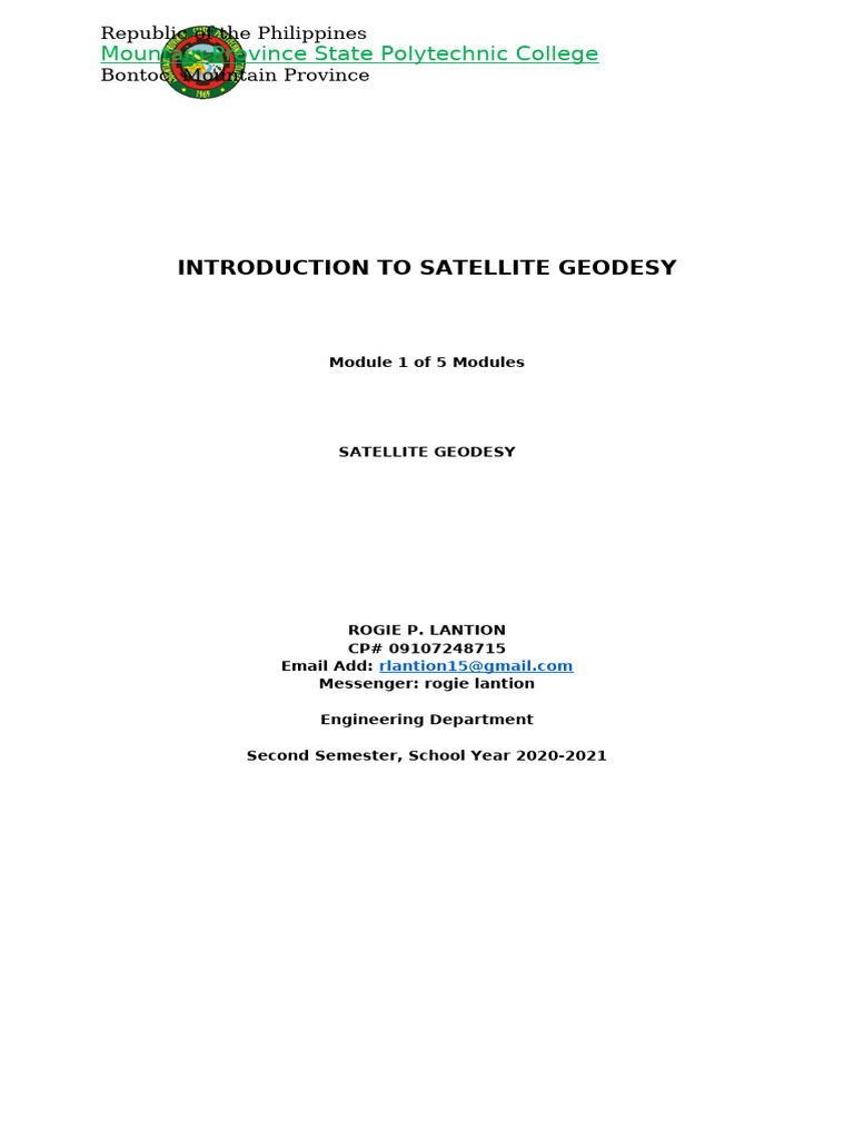 Satellite Geodesy-1 Midterm - 041544 | PDF | Satellite | Spacecraft Propulsion