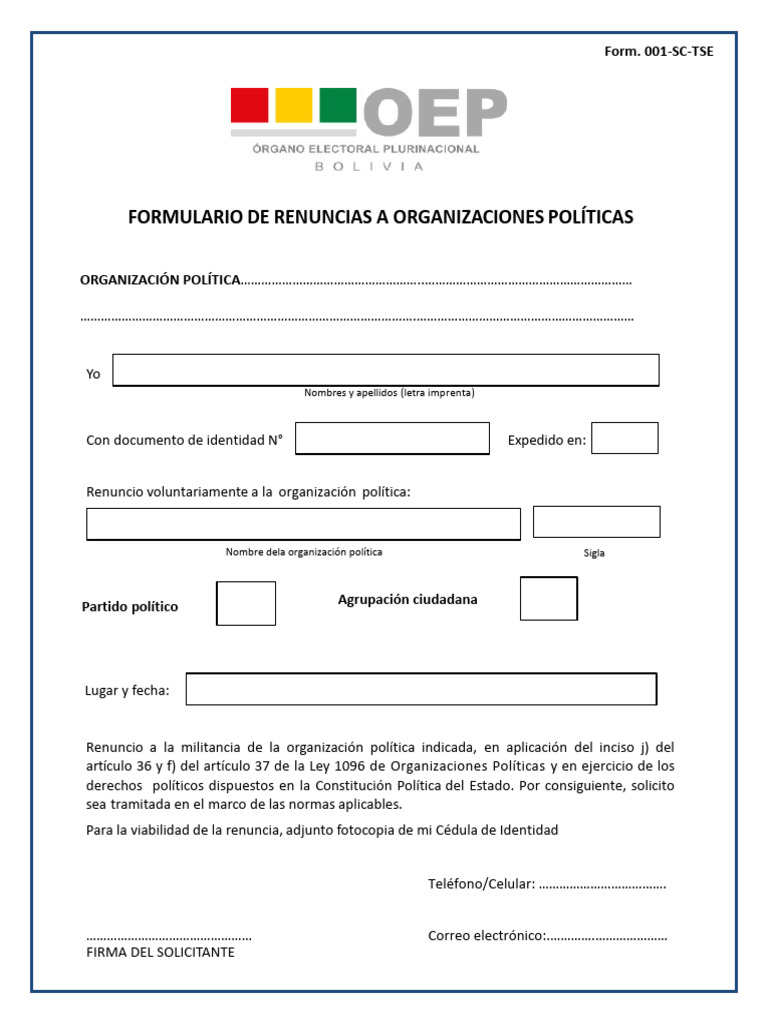 Form Renuncia Militancia Oopp | PDF
