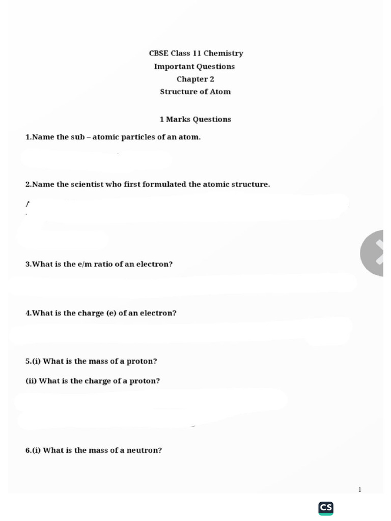 Structure of Atom Worksheet | PDF