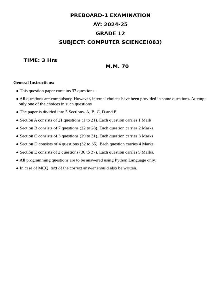 PREBOARD1 QP-GR 12 Comp SC | PDF | Control Flow | Computer Network