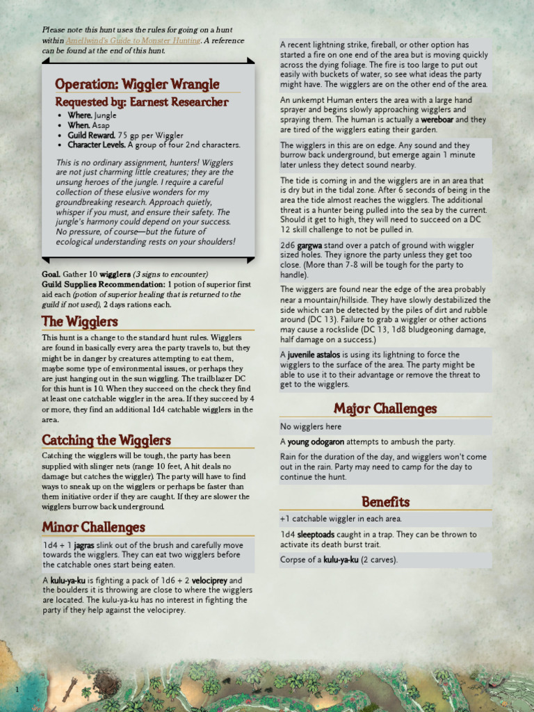 Two Page Monster Hunt - Operation Wiggler Wrangle | PDF | Coast | Hunting