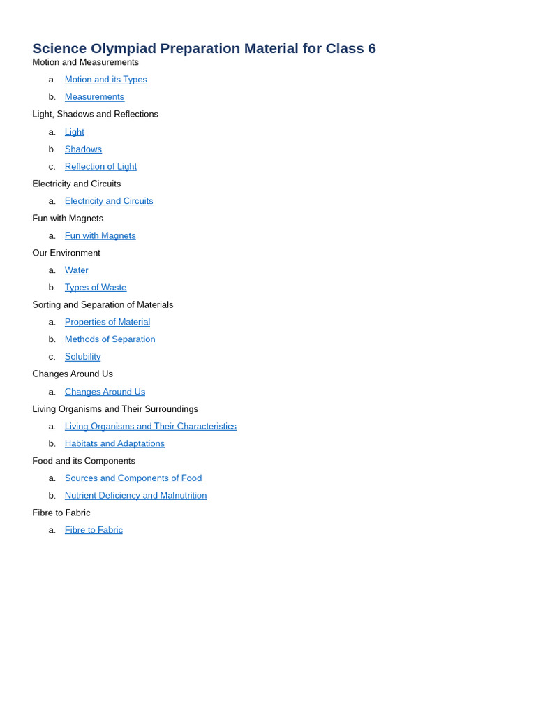 Science Olympiad Preparation Material For Class 6 | PDF | Measurement ...