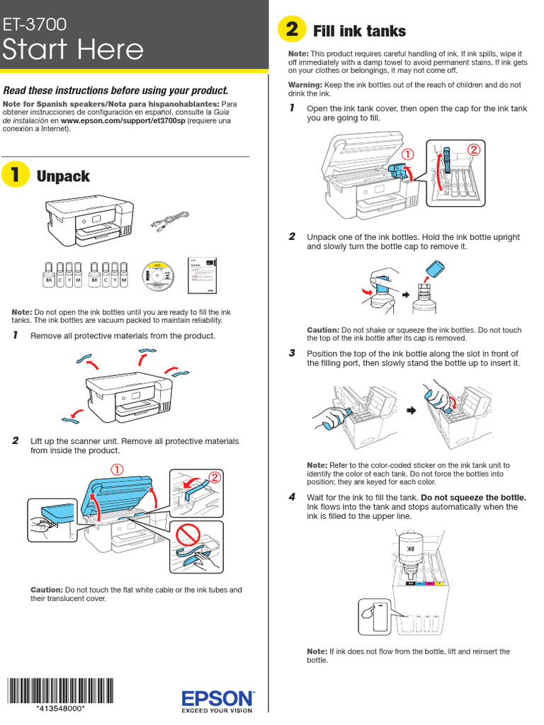 Epson ET-3700 Setup Instructions | PDF | Printer (Computing) | Icon ...
