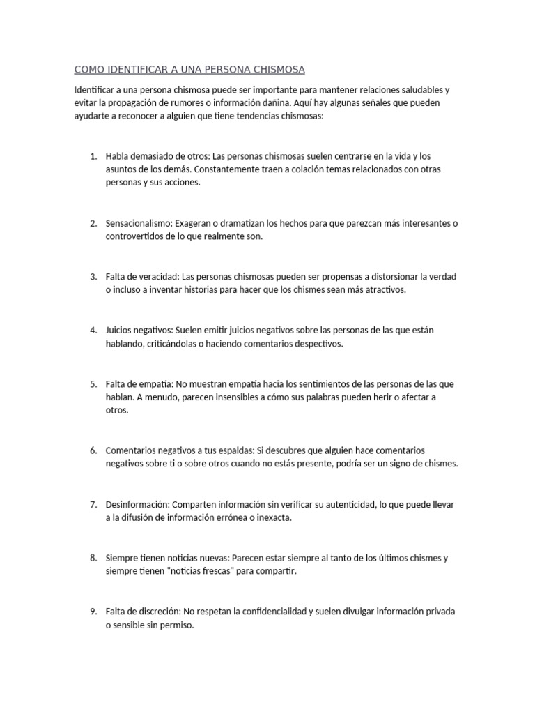 Como Identificar A Una Persona Chismosa | PDF