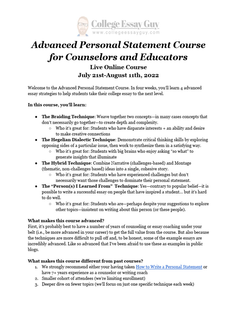 Advanced Personal Statement Techniques | PDF | Critical Thinking ...