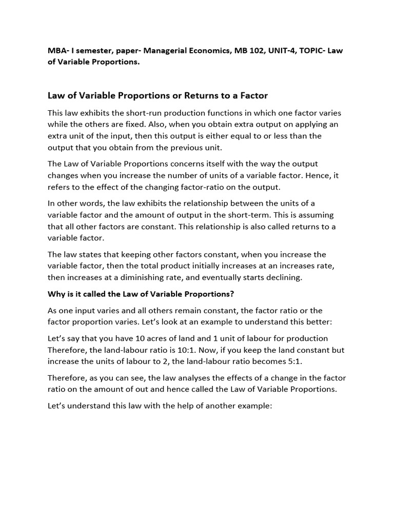 Law of Variable Proportion | PDF