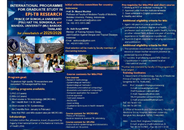 Pamflet Beasiswa Mahidol University dan PSU | PDF