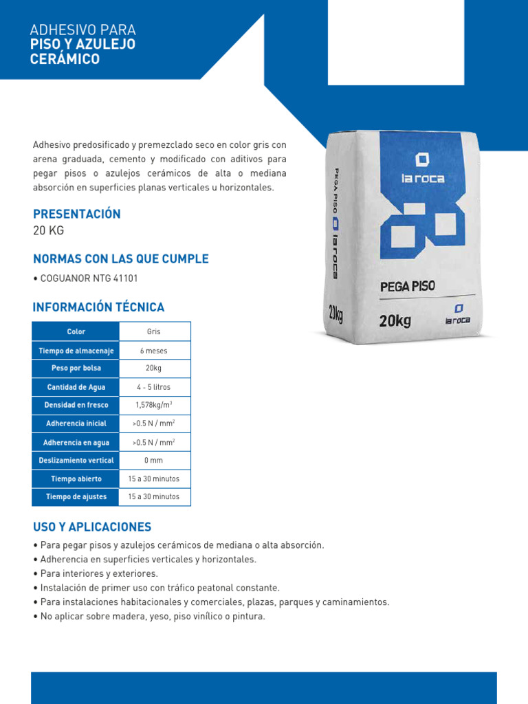 Adhesivo Cerámico para Pisos y Azulejos | PDF | Cemento | Hormigón