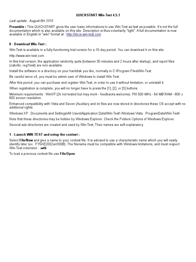 Quickstart Guide for Win-Test 4.5.1 | PDF | Computer Network | Computer ...