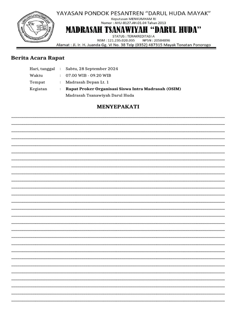 Berita Acara Rapat Proker | PDF