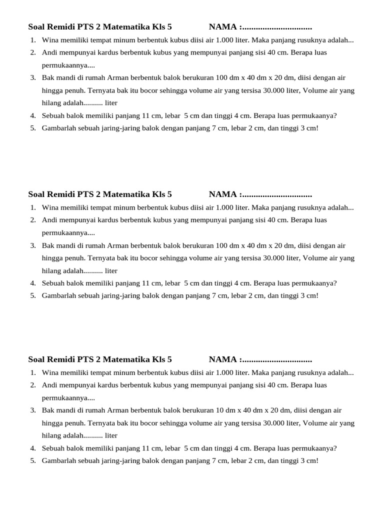 Soal Remidi Kubus Dan Balok PTS2 | PDF