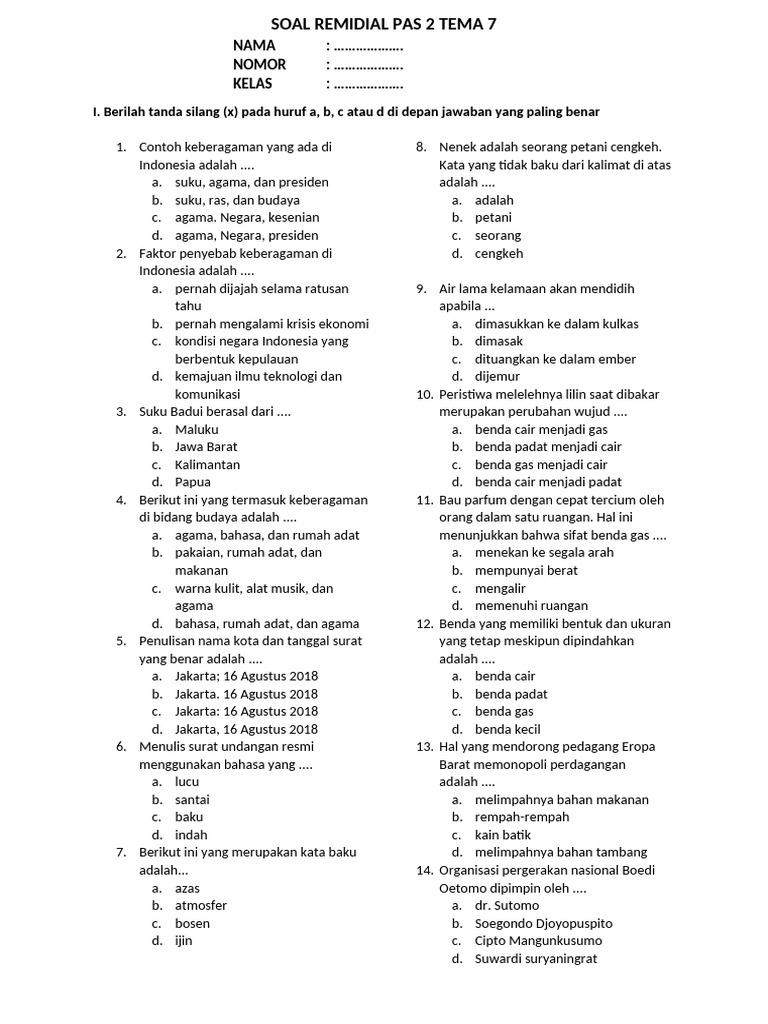 Soal Remidi Pas 2 Tema 7 KLS 5 | PDF