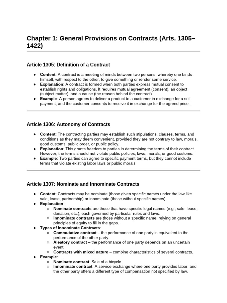 Chapter 1 - General Provisions On Contracts (Arts | PDF | Annulment | Consideration