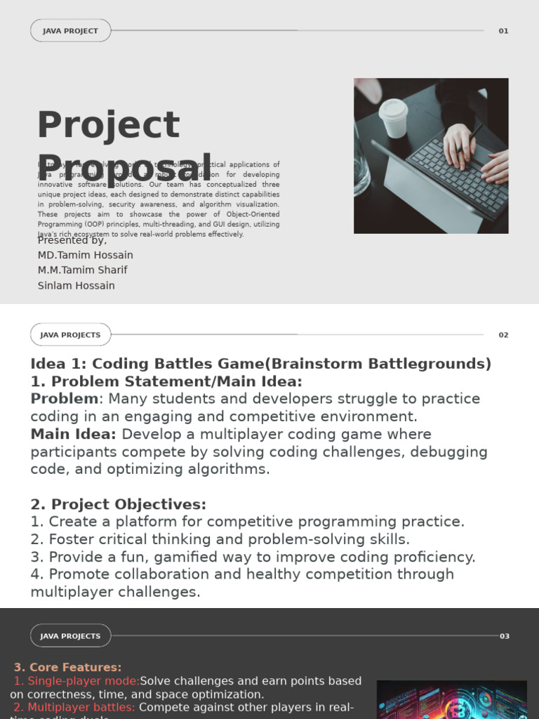 Black and Grey Minimalist Project Proposal Presentation | PDF | Java (Programming Language ...
