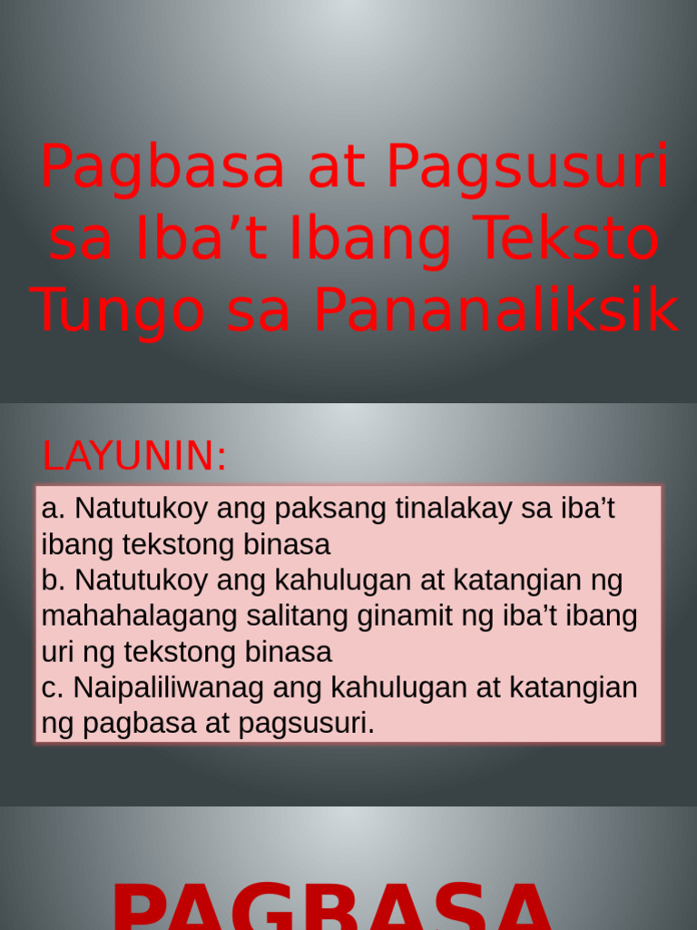 Kahulugan Ng Pagbasa