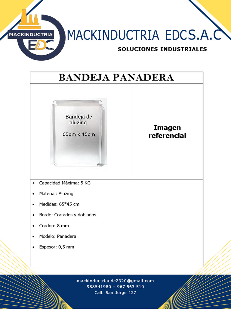 Ficha Tecnica Bandeja de Aluzing | PDF