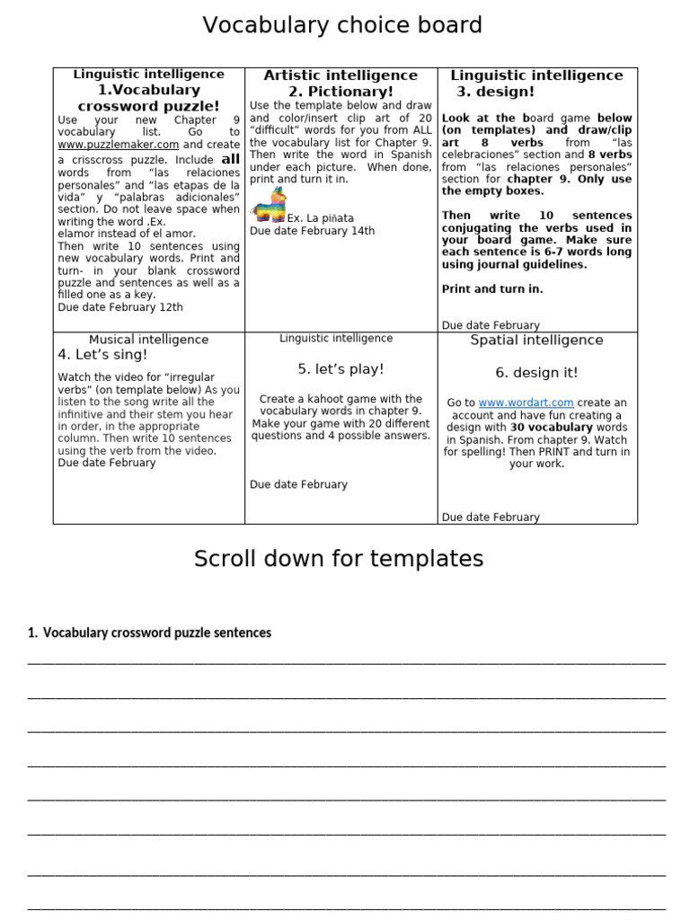 Vocabulary Choice Board 3 | PDF | Linguistic Typology | Syntax
