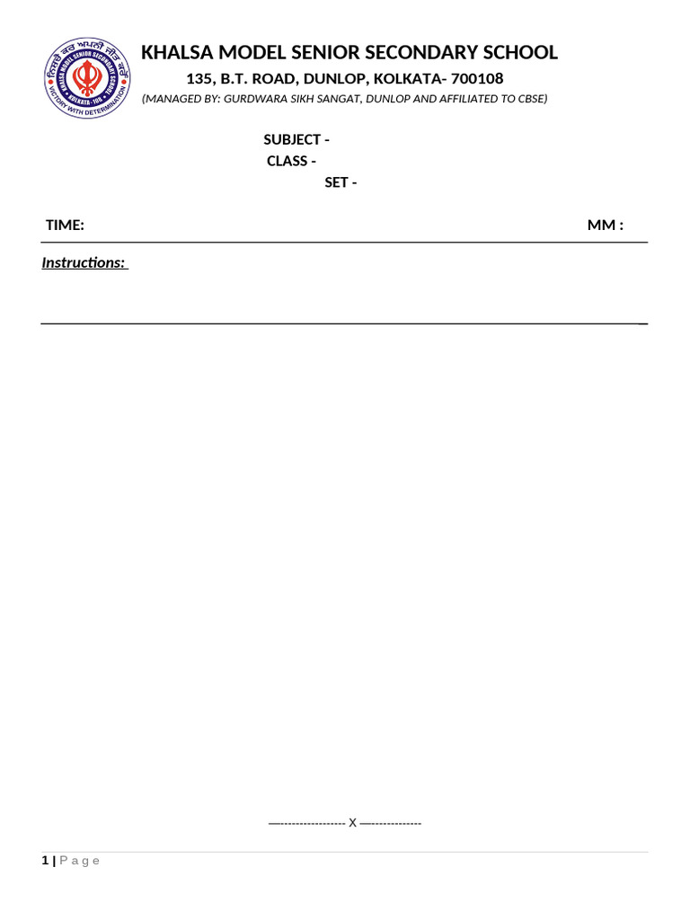 Question Paper Format - Seniorsec | PDF