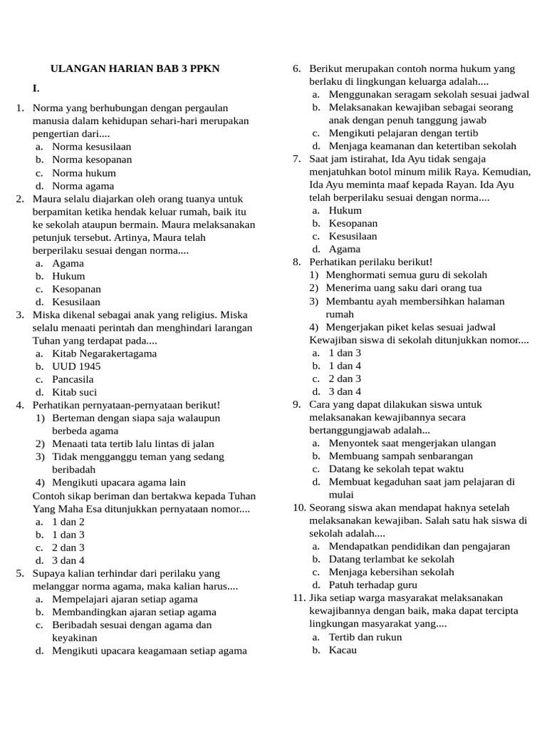 ULANGAN HARIAN BAB 3 PPKN | PDF