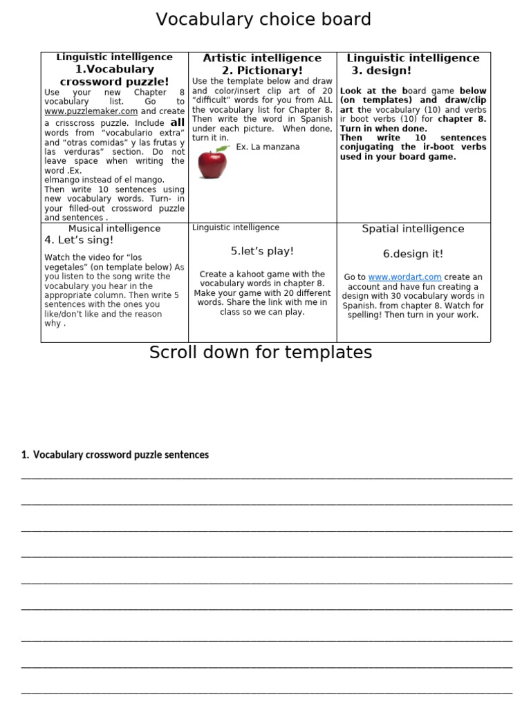 Vocabulary choice board | PDF | Linguistic Typology | Linguistic Morphology