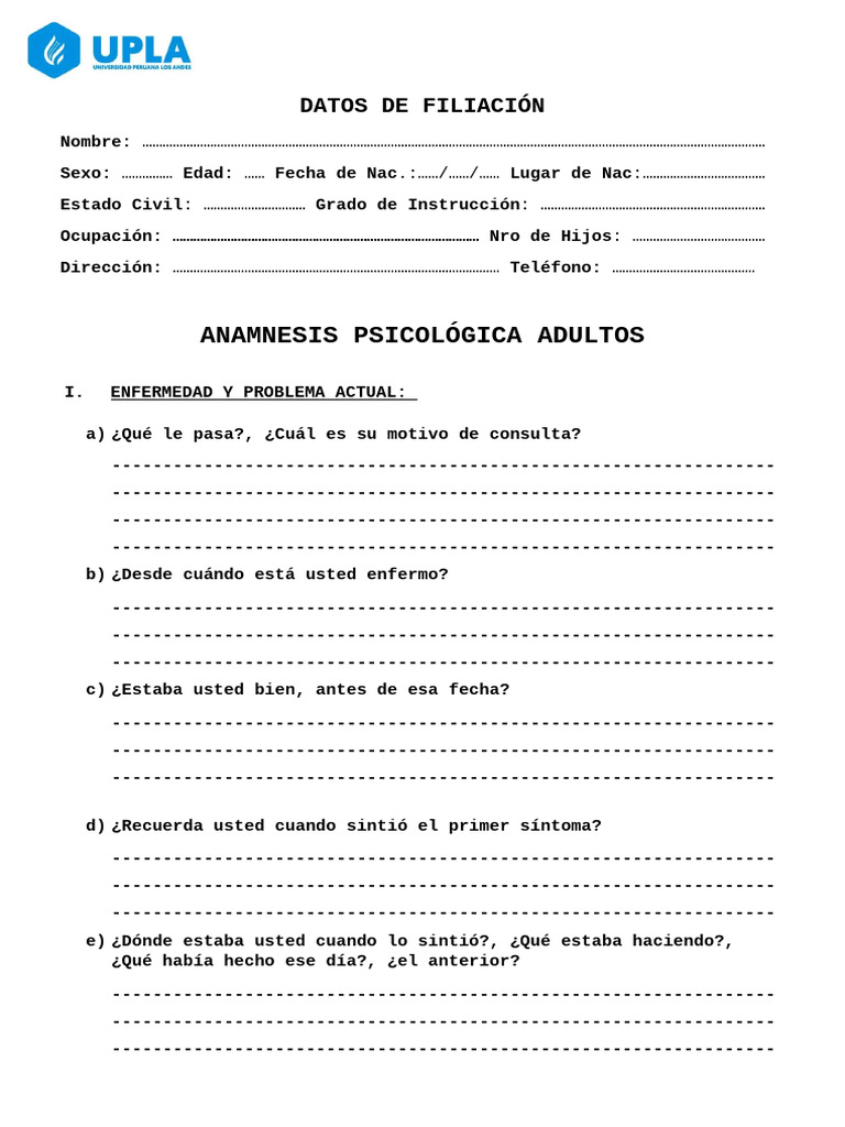 Anamnesis Adultos Upla 2024 | PDF | Reproducción humana