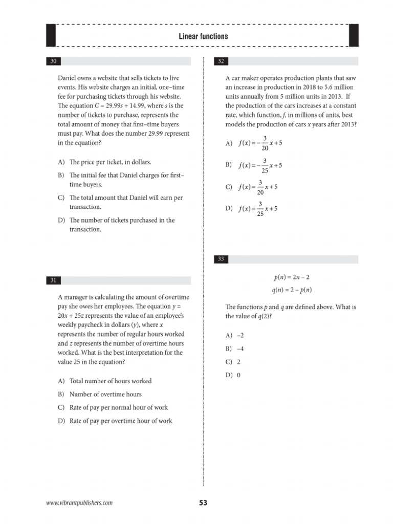 Algebra - Linear Functions | PDF
