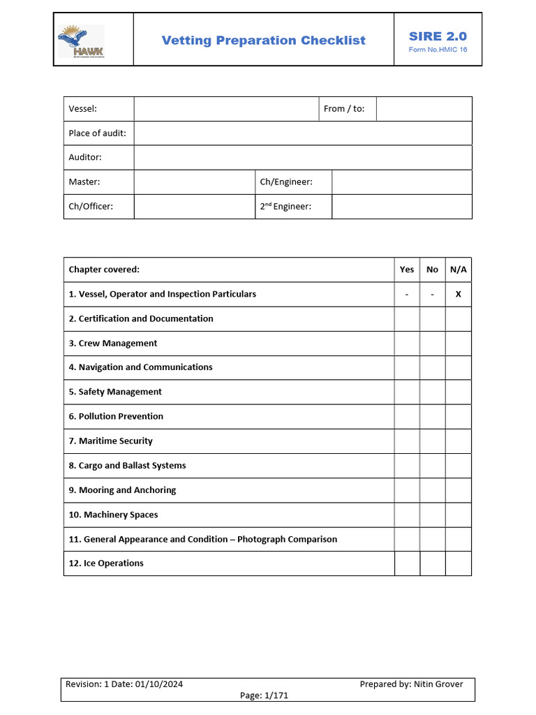 SIRE 2.0 Vetting Inspection Checklist | PDF | Ships | Oil Tanker